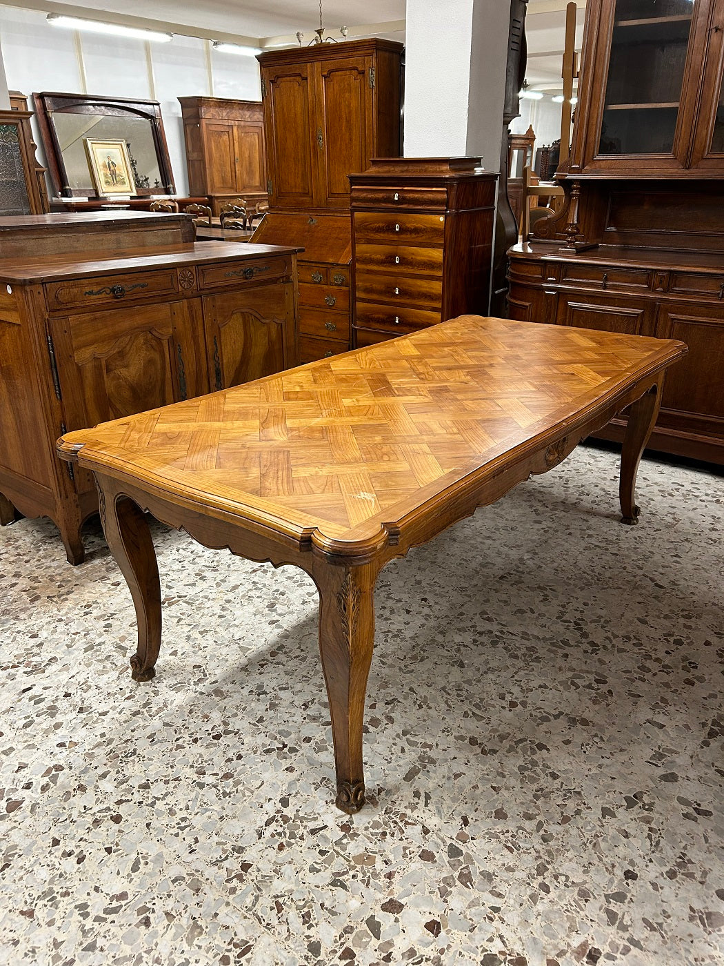 Late 19th Century Provencal Table with Parqueted Top, Extendable, in ...