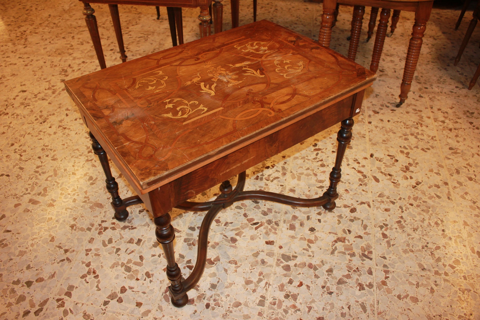 Small Italian Folding Table with Inlaid Top (Mid-1800s)