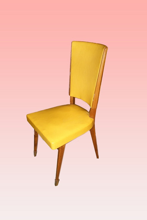 Tavolo italiano stile Decò con gruppo di 6 sedie rivestite in similpel